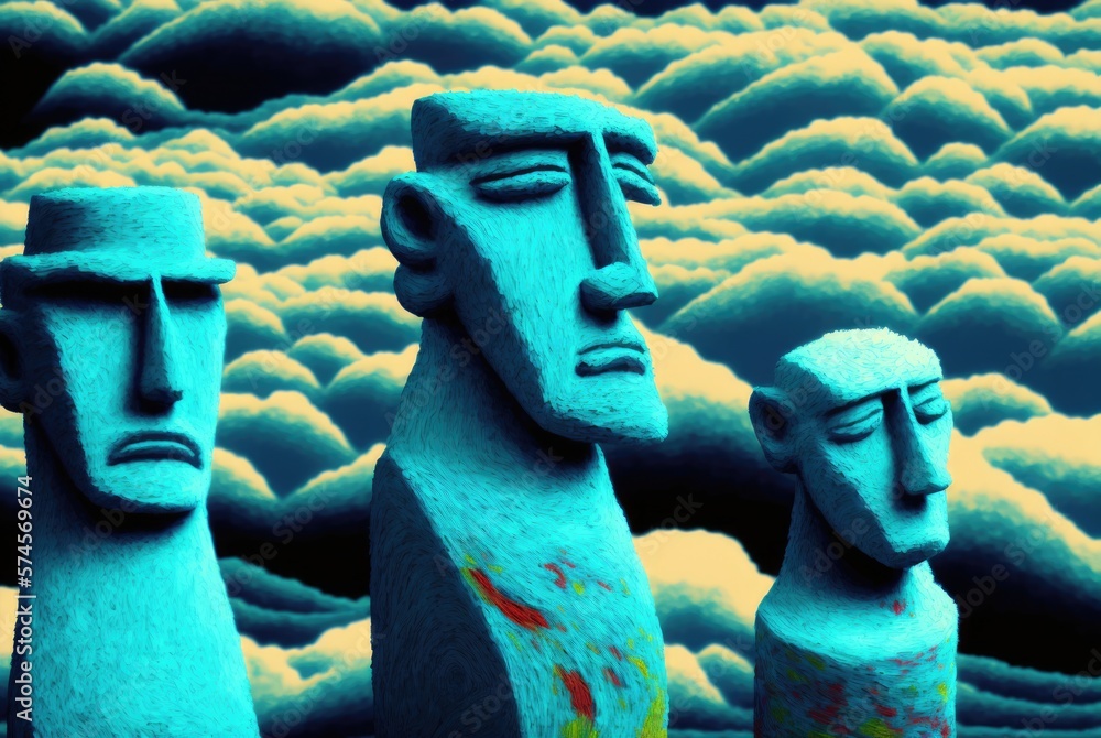 Storytelling expressive clay monolithic statues, easter island inspired ...