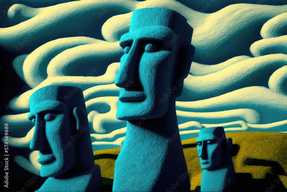 Storytelling expressive clay monolithic statues, easter island inspired ...