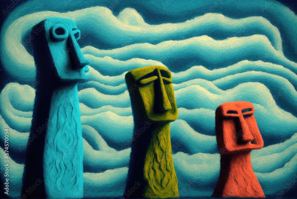 Storytelling expressive clay monolithic statues, easter island inspired ...