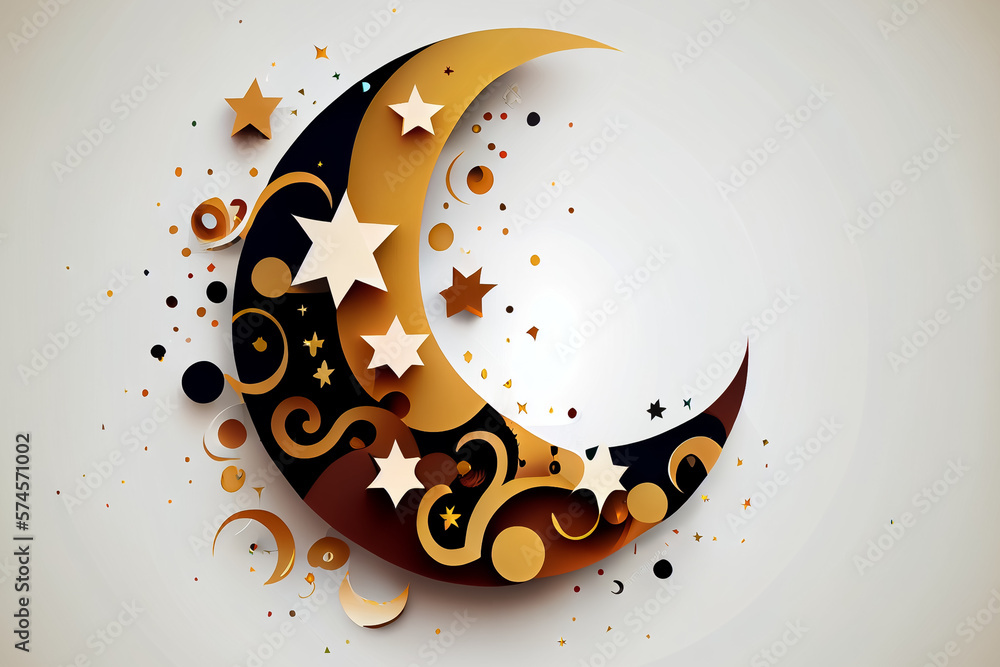 cartoon style illustration of crescent golden moon isolated on white ...
