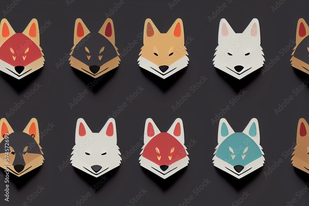 Cute Animation Cartoon Character Animal Wolf Design Elements Isolated ...