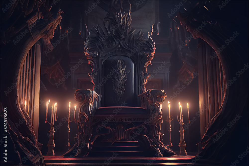 Abstract illustration design of empty throne in palace dark hall . AI ...