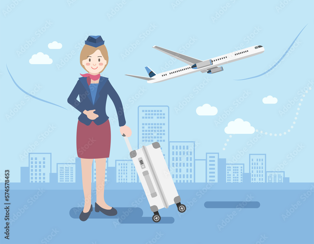 Airplane Service, tourism and journey concept. Flight Attendant ...
