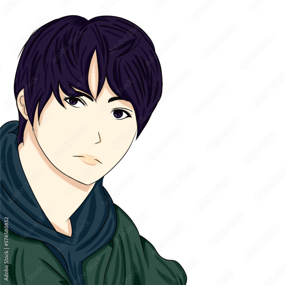male anime illustrator design, with line art and color design ...