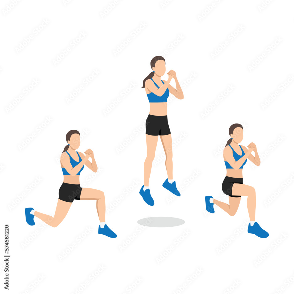 Woman doing Explosive Jumping Alternating Lunges Exercise in 3 steps ...