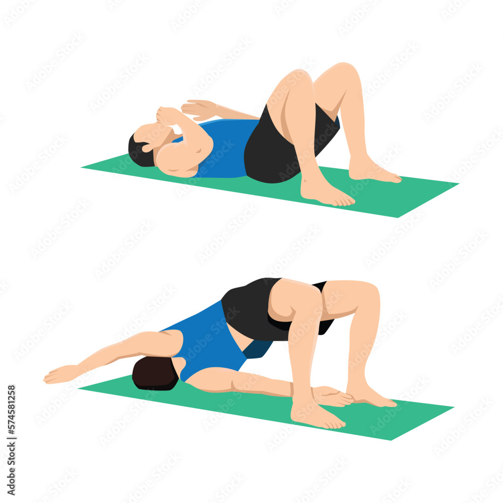 Man doing Hip raises. Butt lift. bridges. Twisting shoulder bridge ...