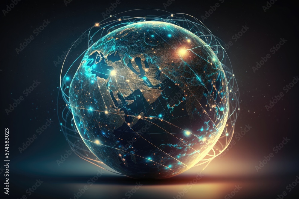 ภาพประกอบสต็อก Global international connectivity background 3D ...
