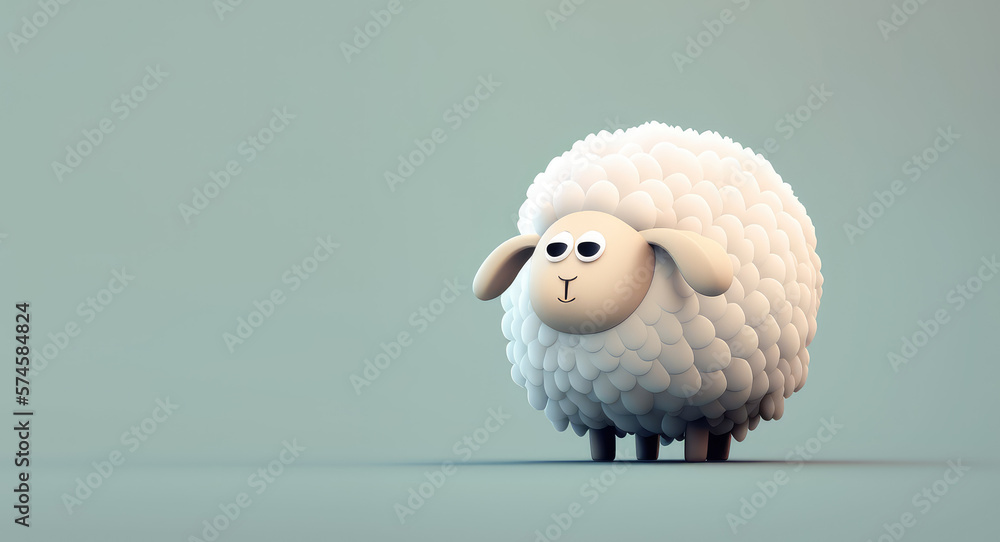 Cute baby sheep 3d character. Cartoon curly sheep with big eyes. 3d render illustration ...