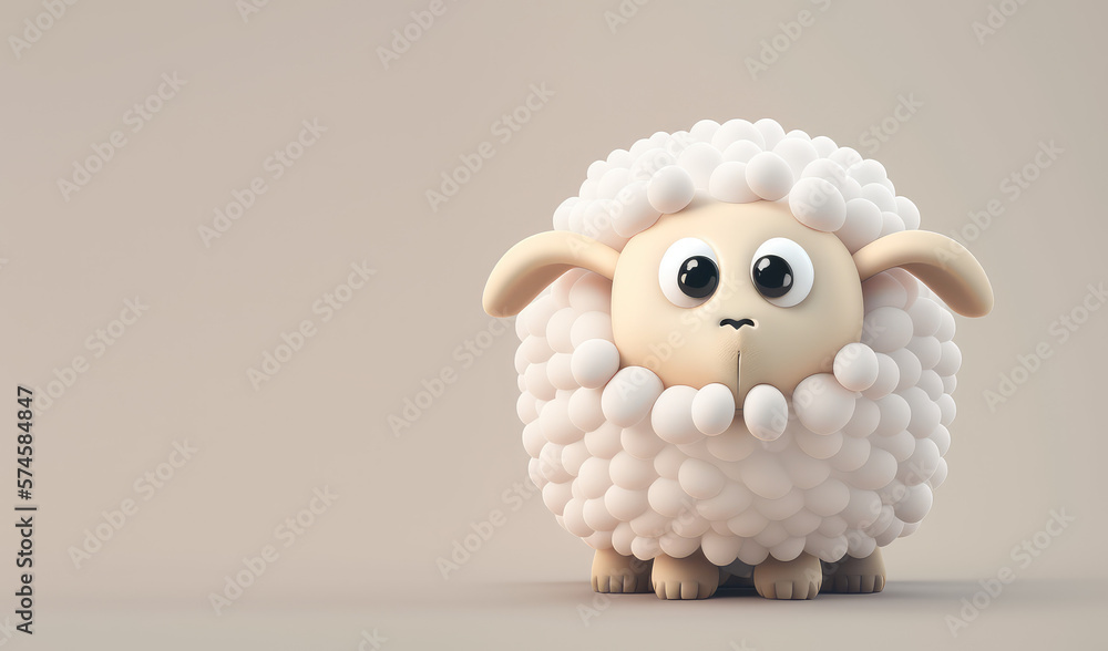Cute pastel baby sheep 3d character. Cartoon curly sheep with big eyes. 3d render illustration ...