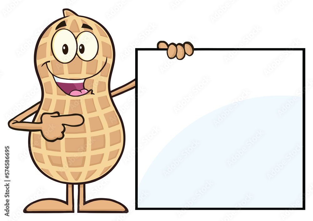 Peanut Cartoon Character Showing A Blank Sign. Hand Drawn Illustration ...
