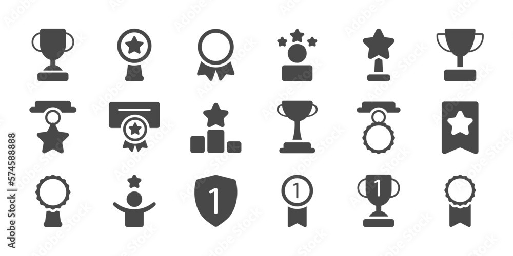 Set with award, award with number 1, one, trophy cup, trophy cup with ...