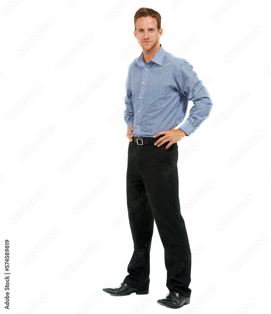 Portrait, businessman and leadership with trust, white background and ...