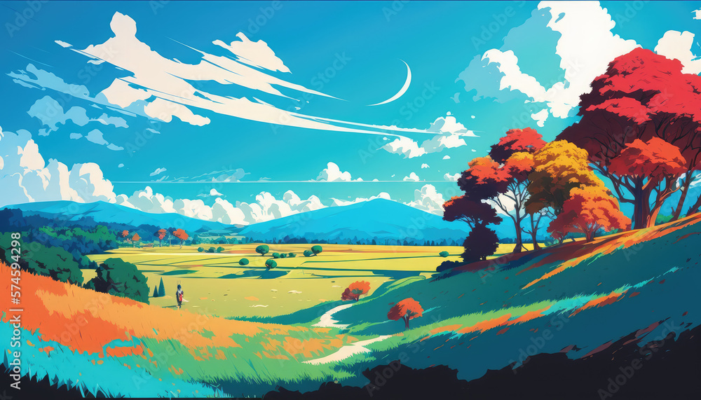 Vibrant Anime Countryside - A stunning and vibrant countryside ...