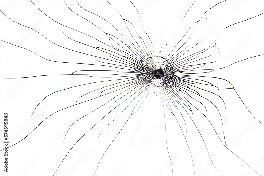 Cracked lines on broken glass isolated on white background. Texture ...