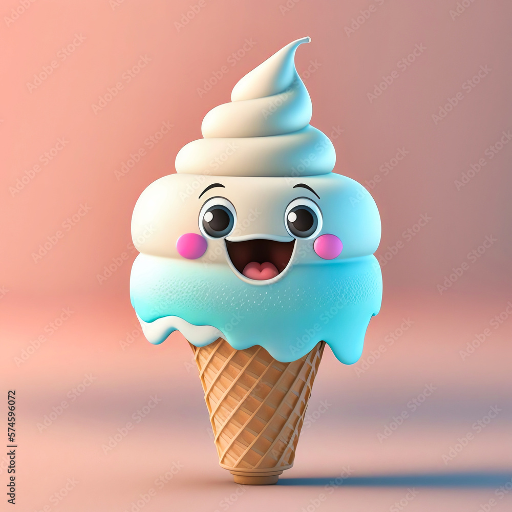 A joyful ice cream emoji with a big smile. Generative AI. Stock ...