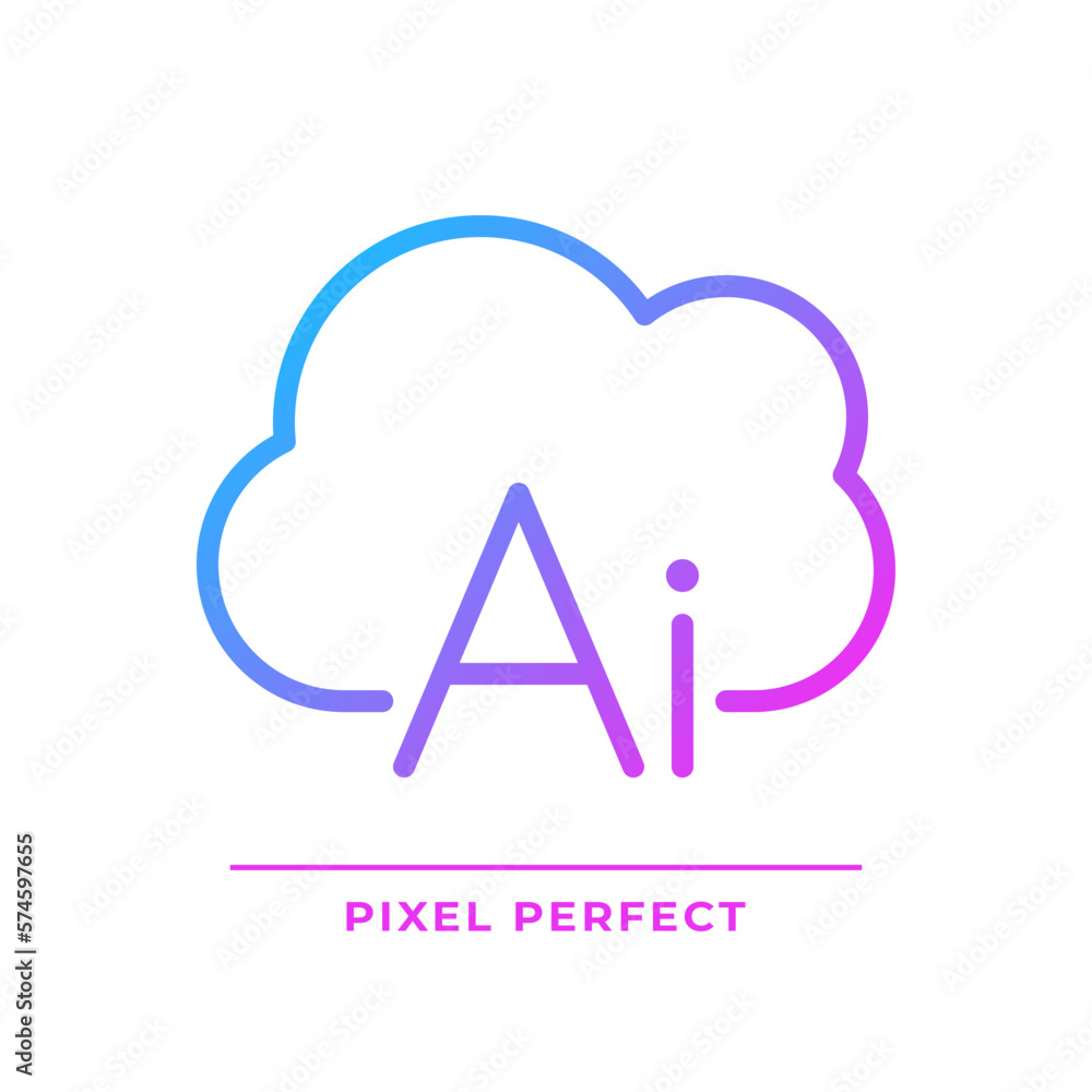 Cloud based AI pixel perfect gradient linear vector icon. Technology of ...