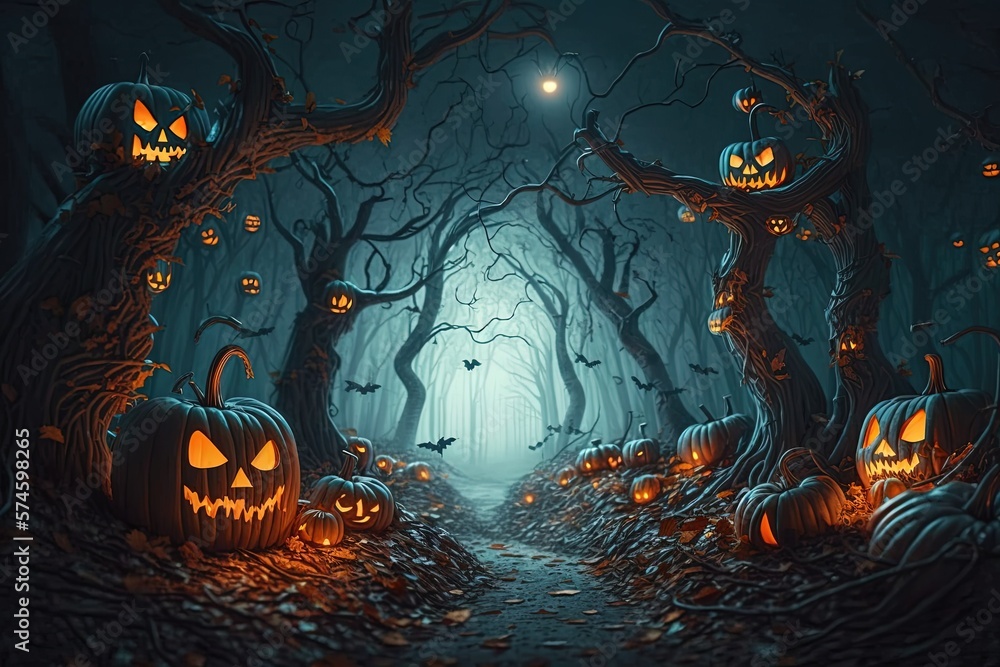 Follow into the depths of the creepy forest. The trail is illuminated ...