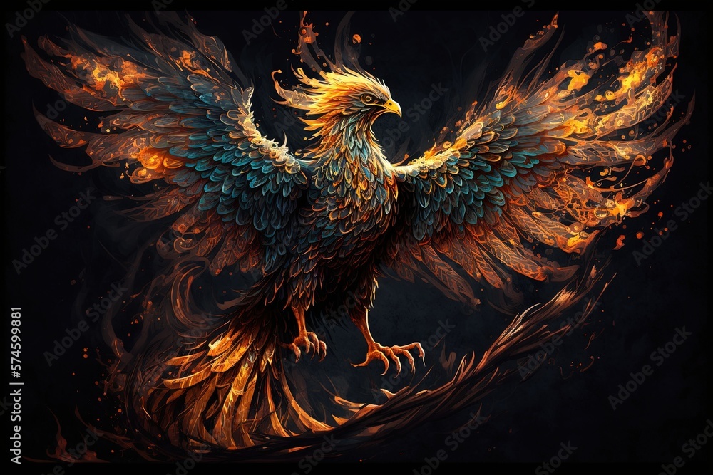 In this illustration, enjoy a magical phoenix shrouded in a fiery aura ...