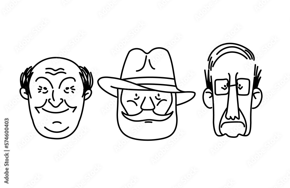 Vector old man face, senior, mature, different age generation. Adult ...