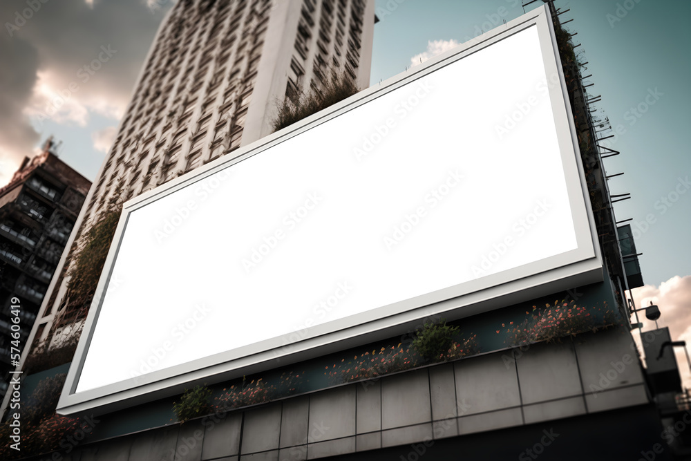 Blank landscape billboard on wall with buildings in background, Empty ...