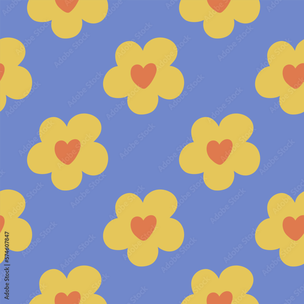 Seamless pattern groovy aesthetic. Spring mood. Cute flowers. Retro ...