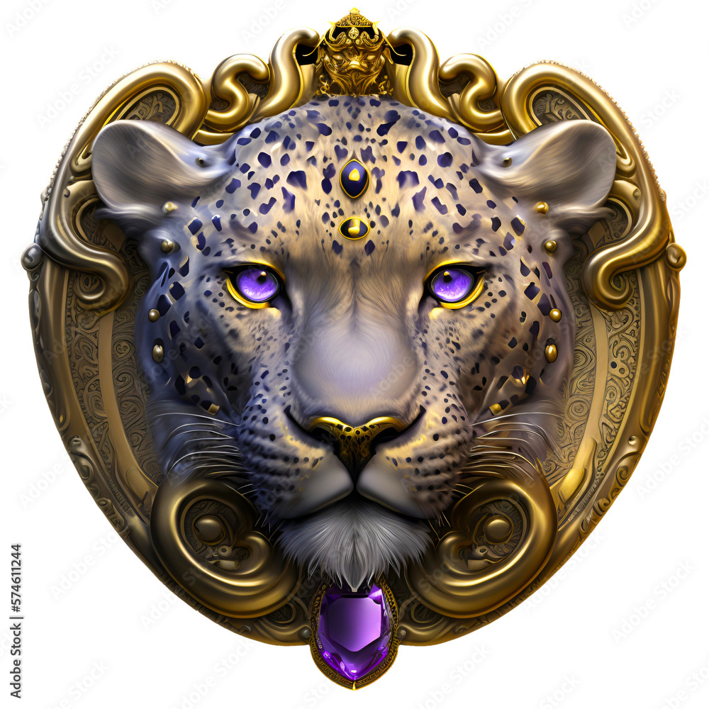 A Silver and gold metal Cheetah head metal emblem. 3D style Cheetah ...
