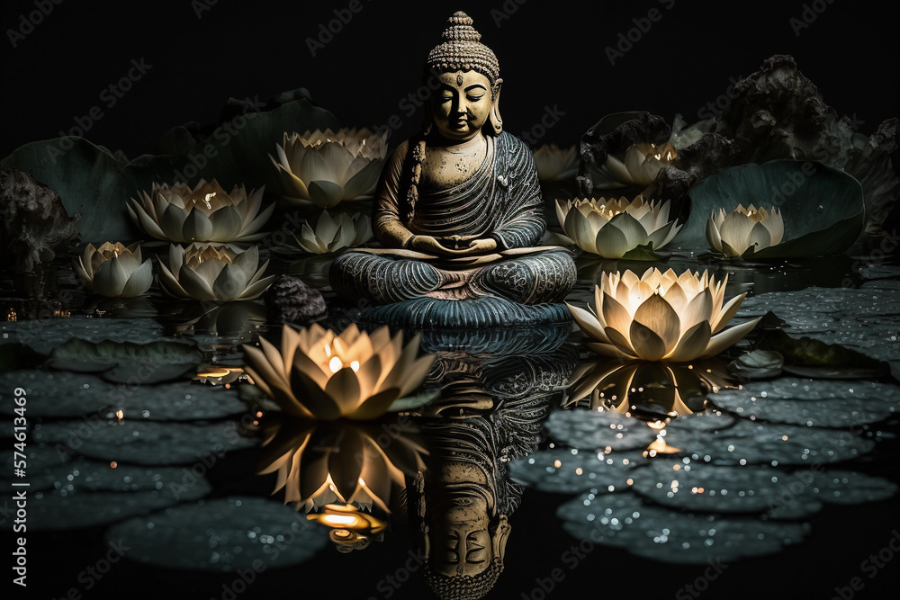 Lord Buddha Vesak greeting background or celebration of Vesak day with ...