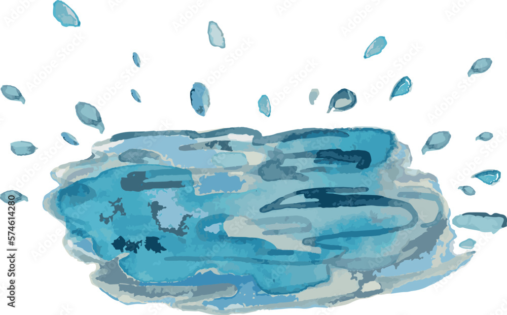 vector illustration depicts a puddle of water from which drops splash ...