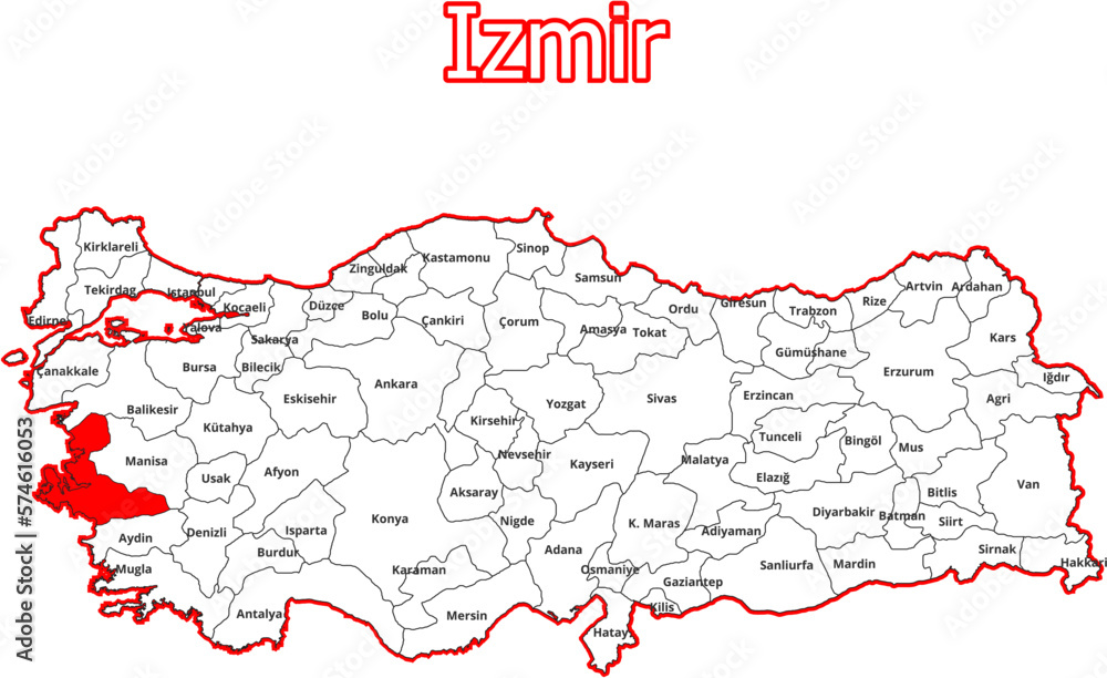 Vektorkarte der Türkei - mit Landkreiskarte des Districts Izmir Stock Vector | Adobe Stock