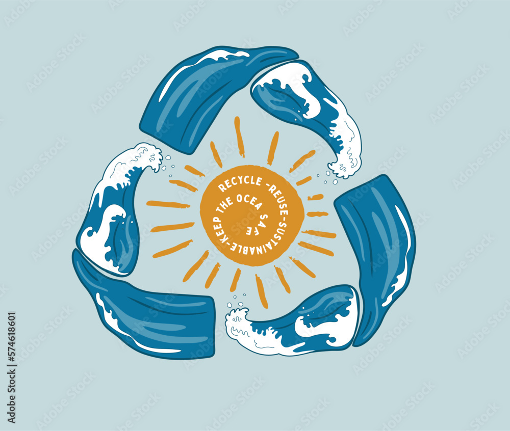 Stop ocean plastic pollution, Vector illustration in paper art style ...