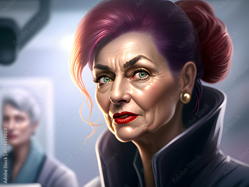 Portrait einer älteren, eleganten Dame mit rotem Haar. “fake person ...