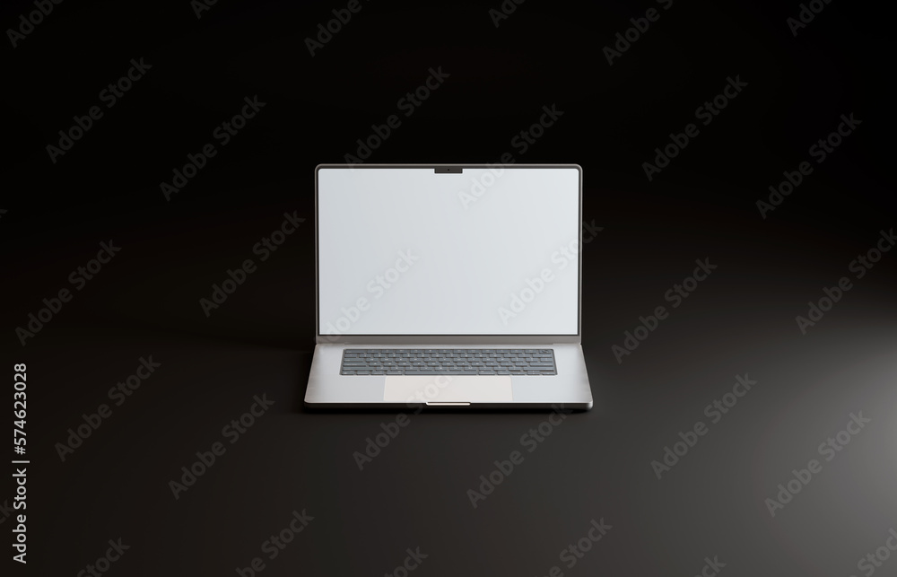 Macbook pro style mockup laptop on empty black studio background ...