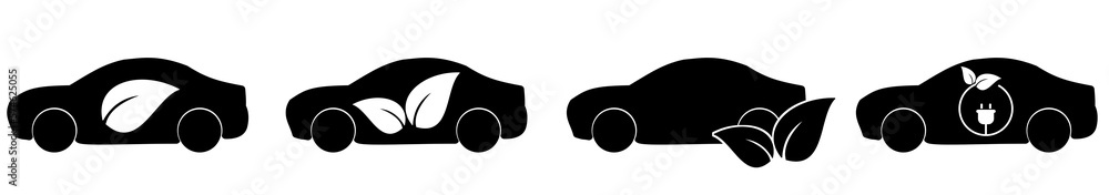 Eco cars icons set on transparent background. Zero emission cars web ...