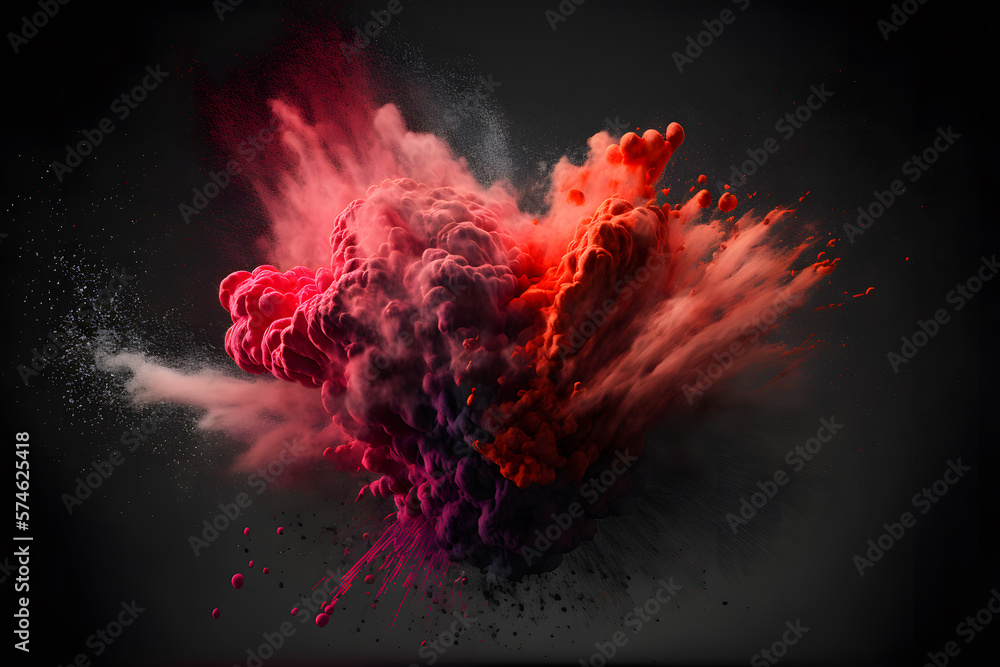 Explosion of red color paint powder on black background. Neural network ...