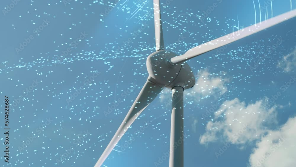 Static Shot Of Wind Turbine Spinning, Generating Clean Electricity For ...