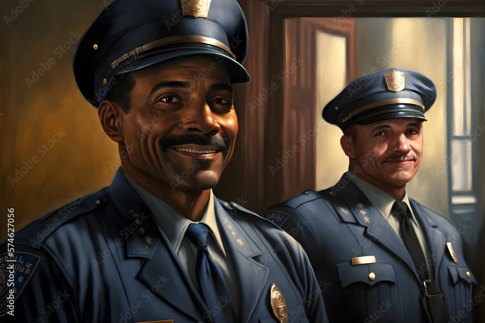 Vintage portraits of male police workers in classical police uniforms ...