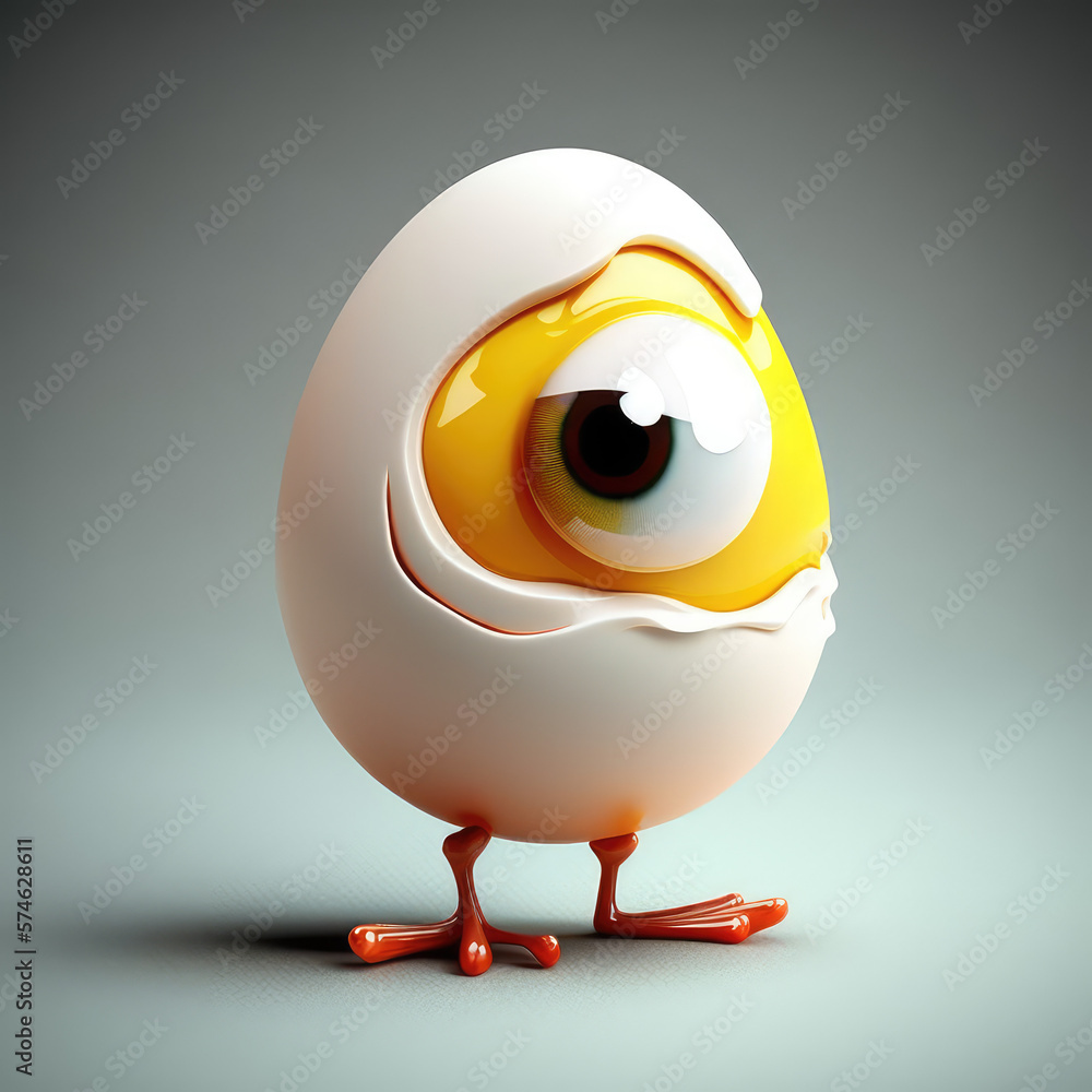 Ilustracja Stock: Cute egg with broken shell 3d character. Cartoon egg ...