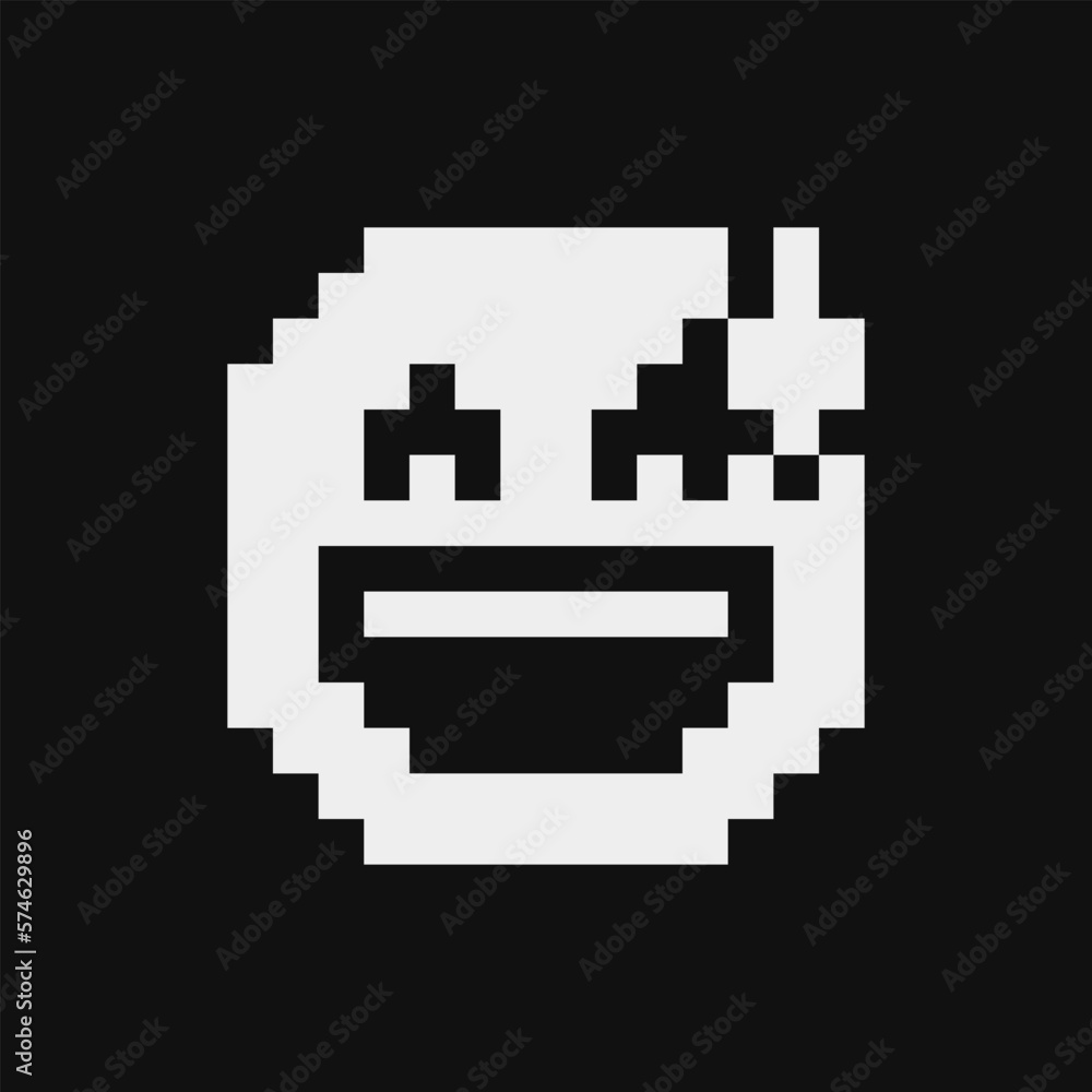 Smiling emoticon, grinning face with sweat emoji, smiley. Pixel art ...