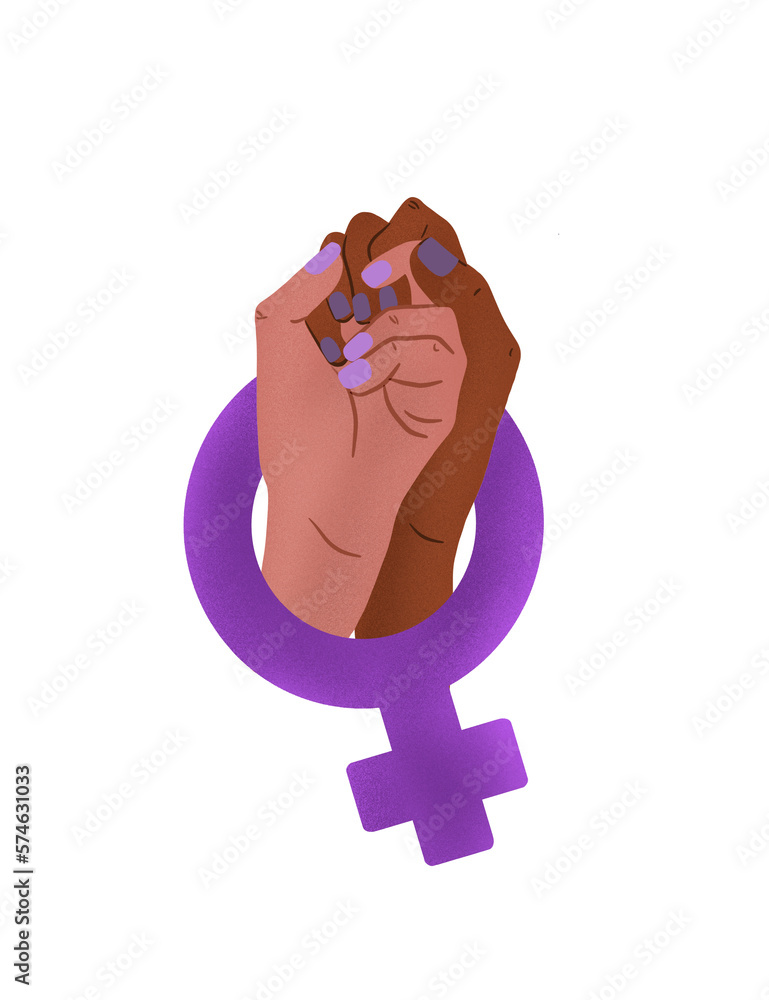 Manos de mujer entrelazas con símbolo feminista. 8 de marzo día ...