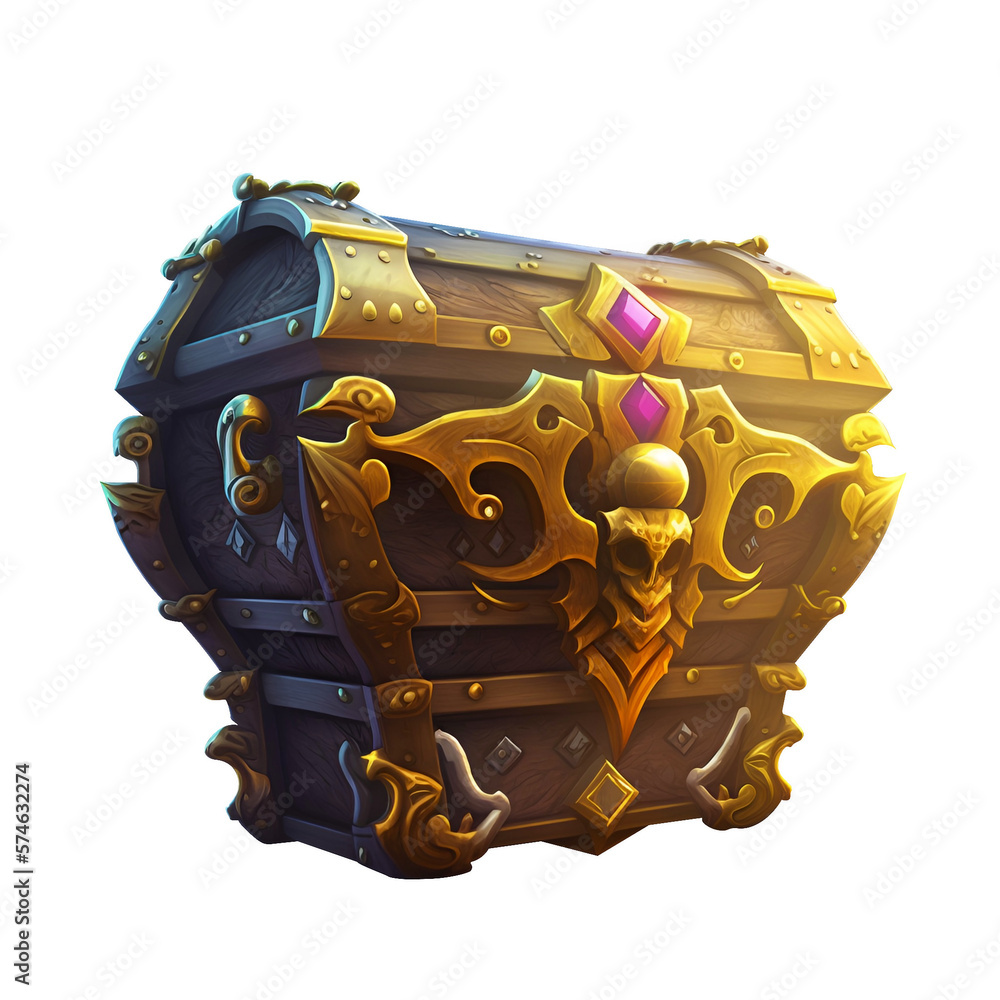 Treasure chest on transparent background. Illustration of a golden ...