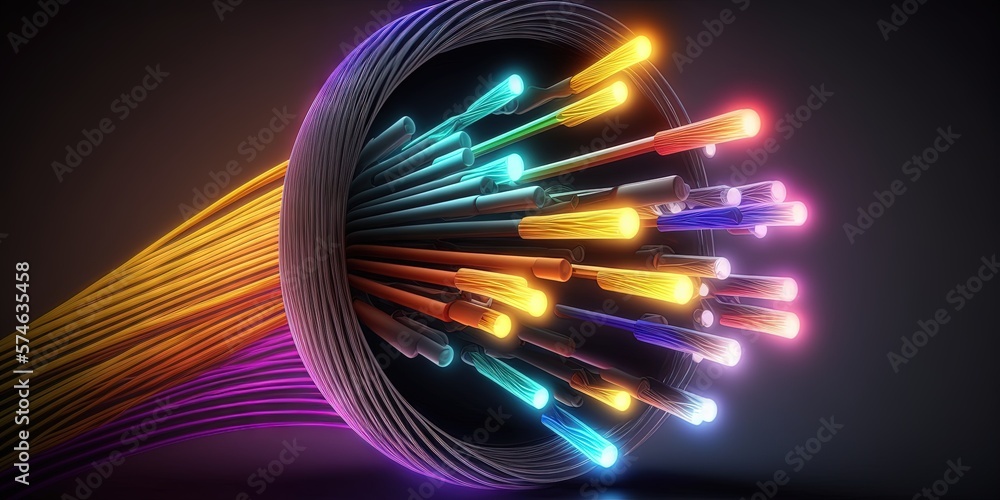 3D illustration of the history of fiber optic cable technology ...