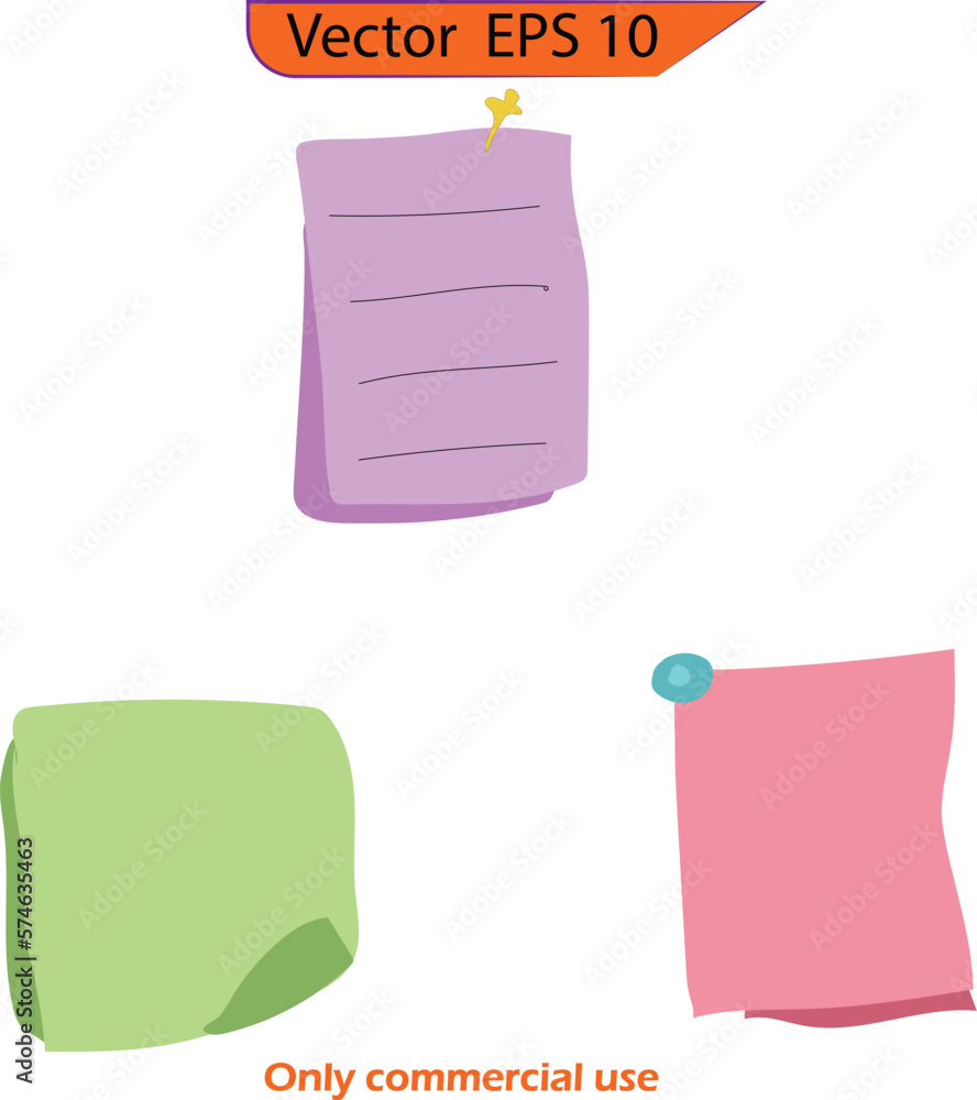 Note paper with pin, binder clip, push pin, adhesive tape and tack ...