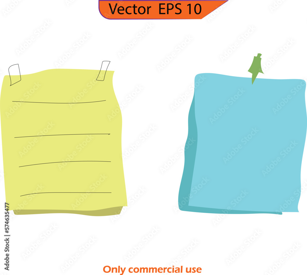 Note paper with pin, binder clip, push pin, adhesive tape and tack ...