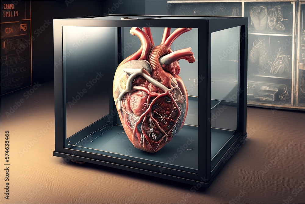 Medical anatomical mutated heart in a glas box, 3d render, Realistic ...
