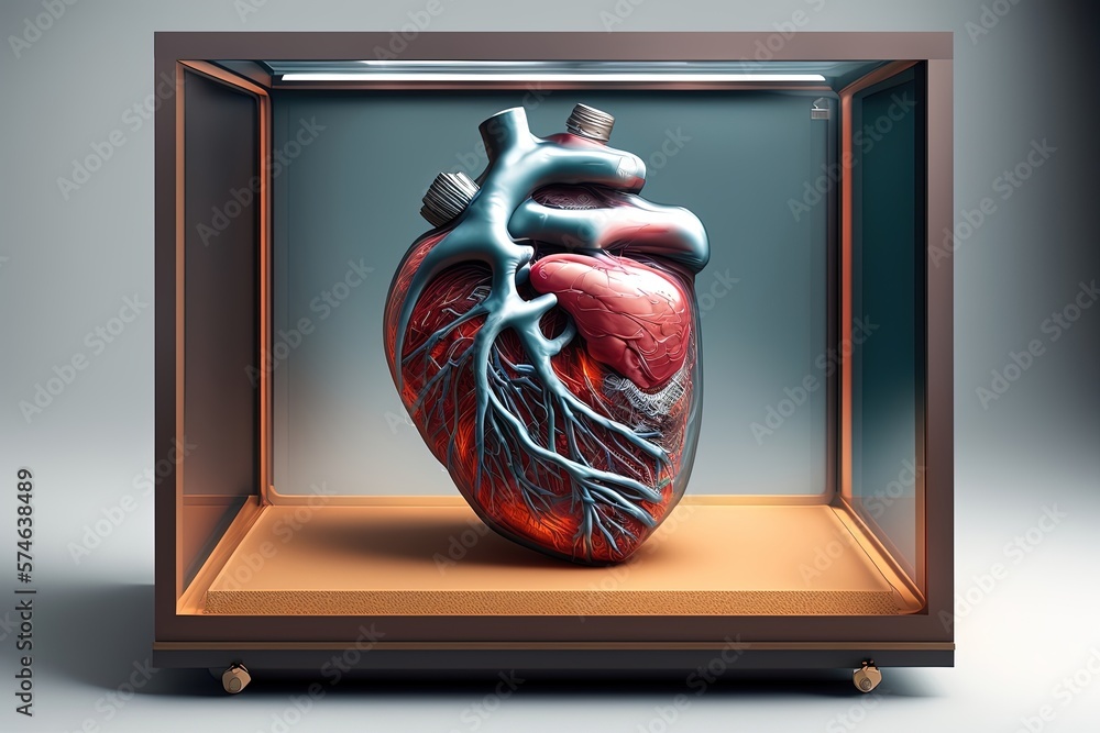 Medical anatomical mutated heart in a glas box, 3d render, Realistic ...