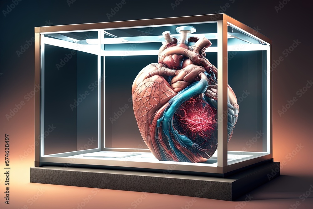 Medical anatomical mutated heart in a glas box, 3d render, Realistic ...