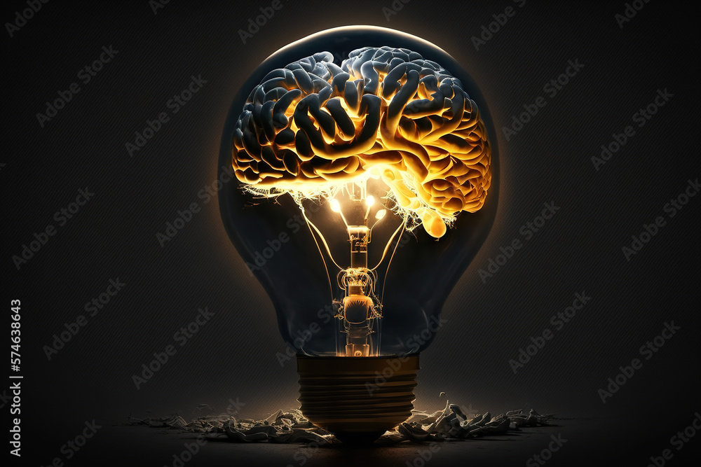 Concept of brain in a lightbulb. Creative Idea with Brain and Light ...
