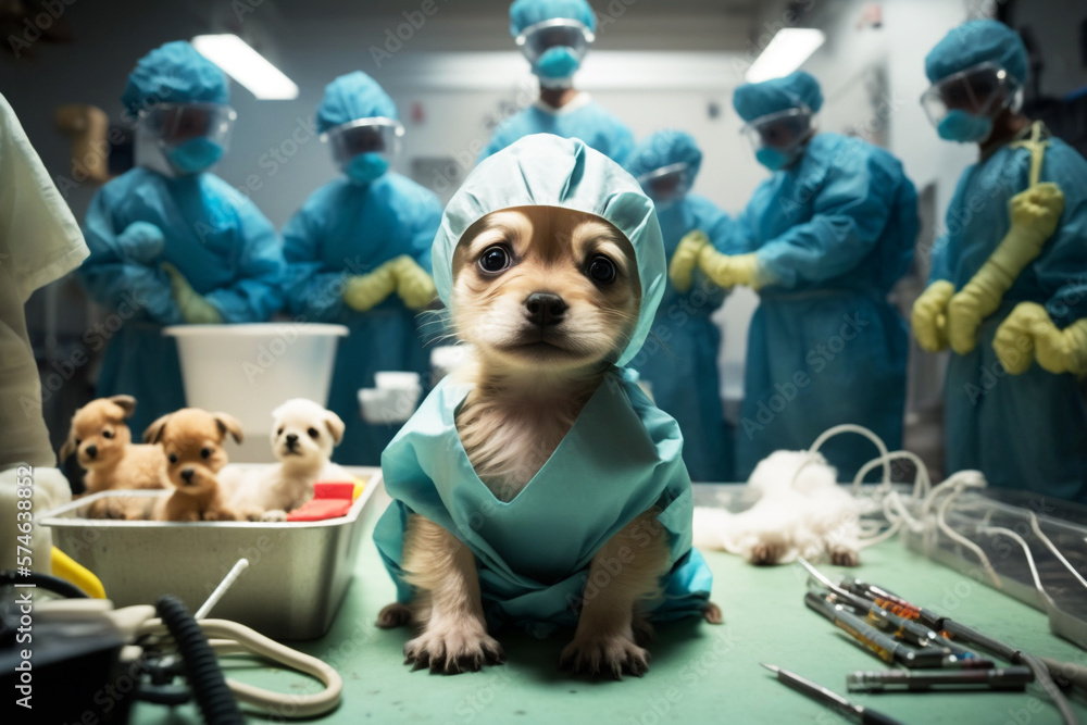 Parto de cachorros en hospital, momento después del parto de ...