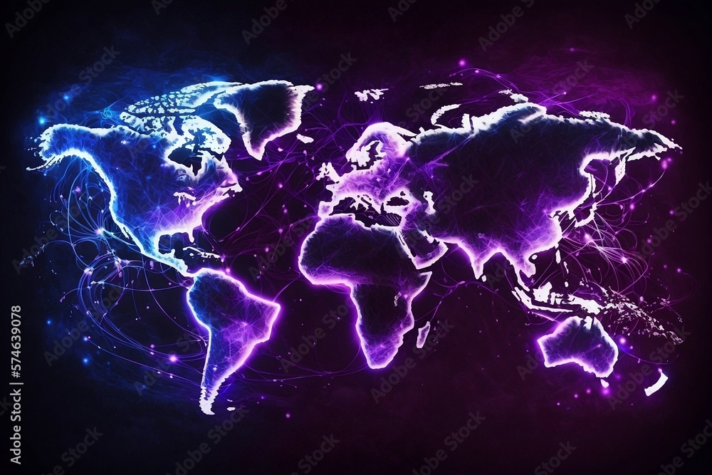 Mapa del mundo estilo holograma con conexiones entre los paises y ...
