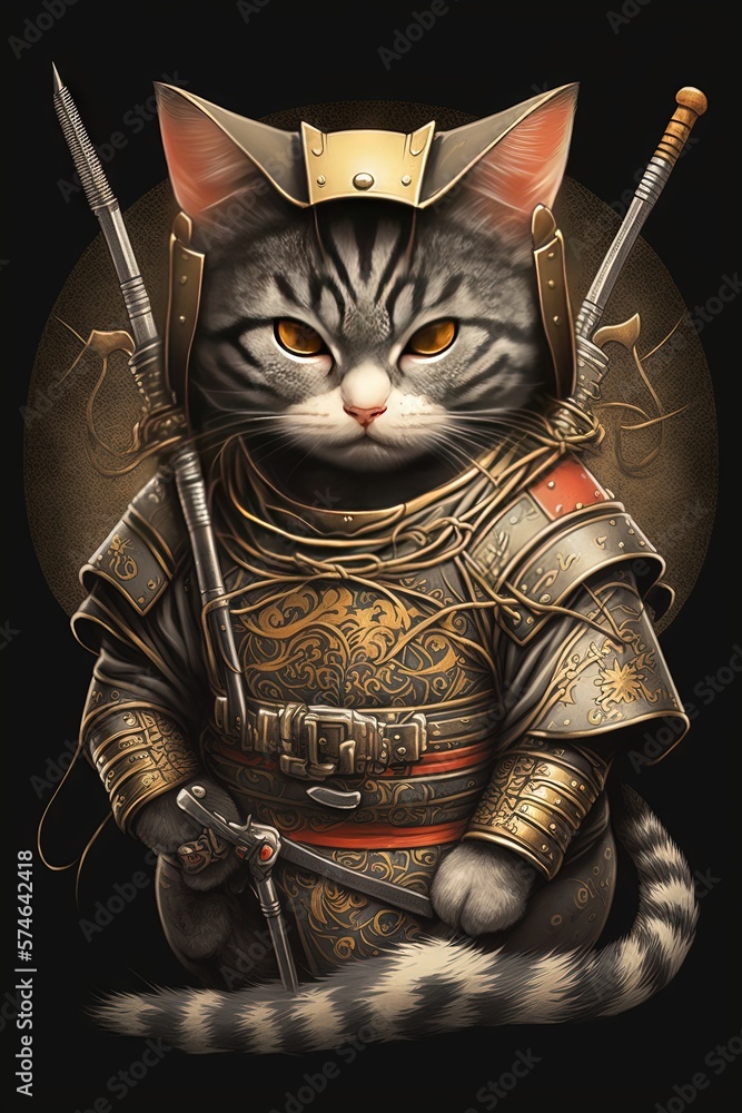 Cute samurai cat . AI generated art illustration. Stock Illustration ...